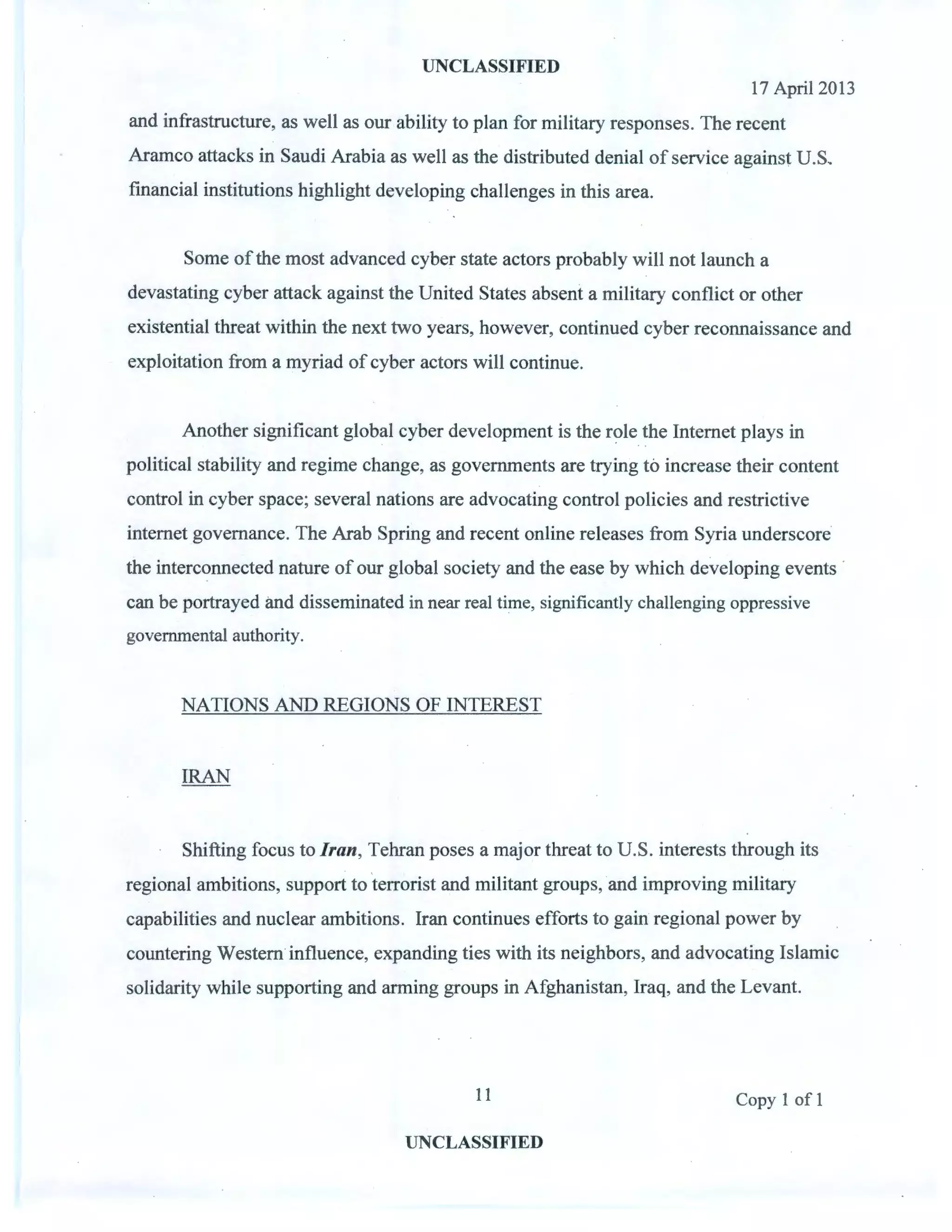 DIA Threat Assessment April 18 2013 | PDF