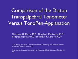 Glaucoma Test: Eye Pressure Diaton tonometer vs. Tono pen applanation ...