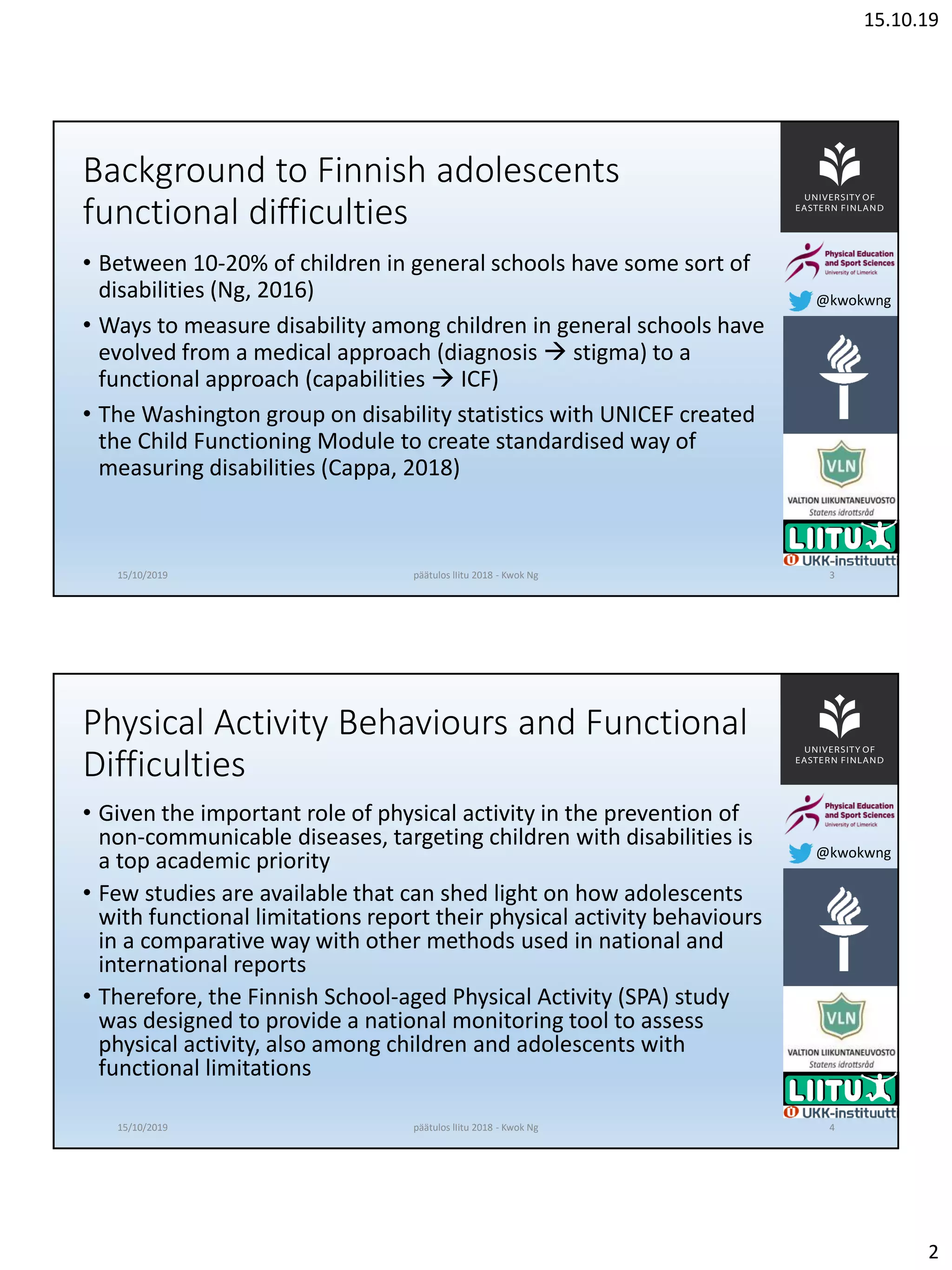 Physical activity behaviours and functional difficulties: Results from ...