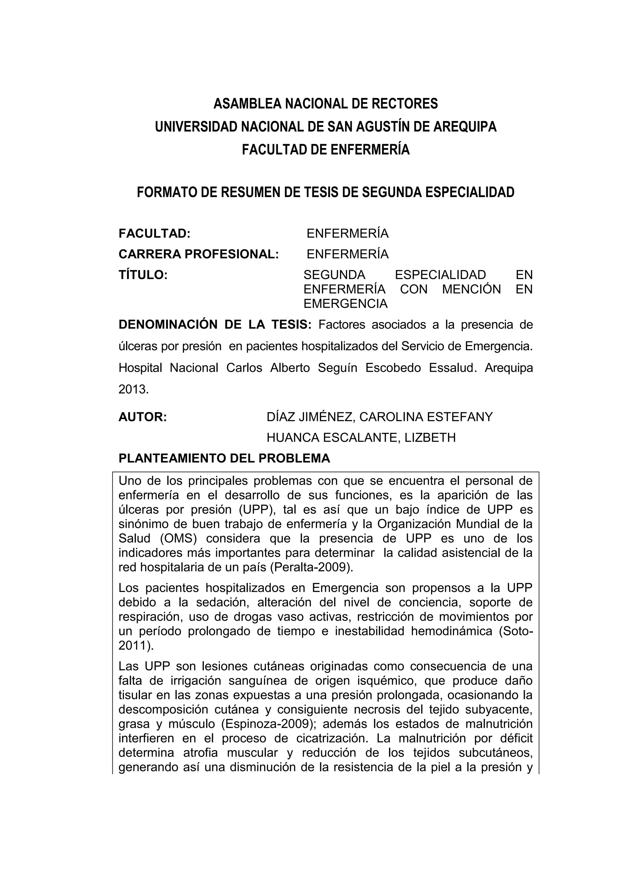 Factores asociados a la presencia upp en pacientes hospitalizados en el ...