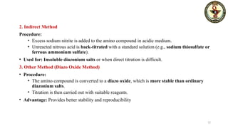 DIAZOSATISATION TITRATION IN PHARMACEUTICAL ANALYSIS.pptx