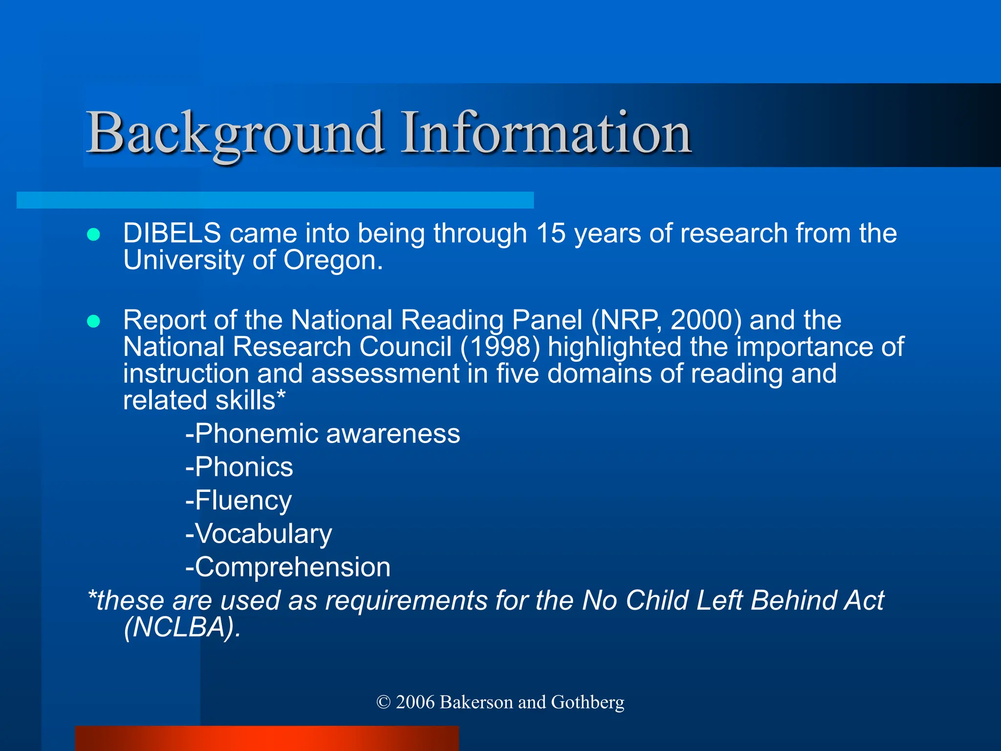 OverviewofDIBELSreadingassessmentval.ppt