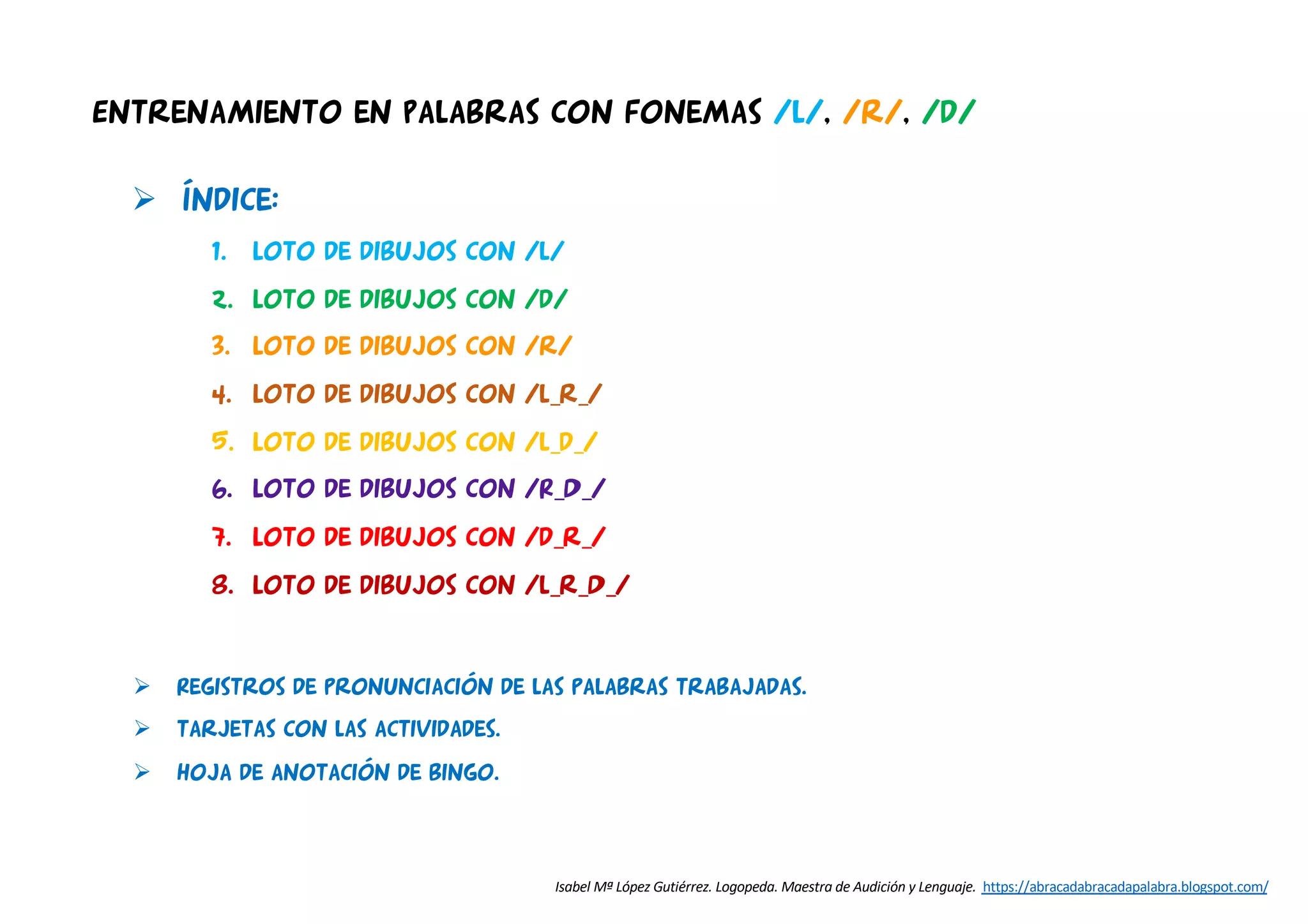 Palabras con fonemas /l/, /r/, /d/ | PDF