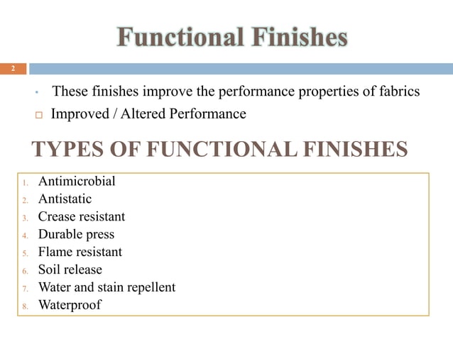 FUNCTIONAL FINISHES OF GARMENTS | PPTX