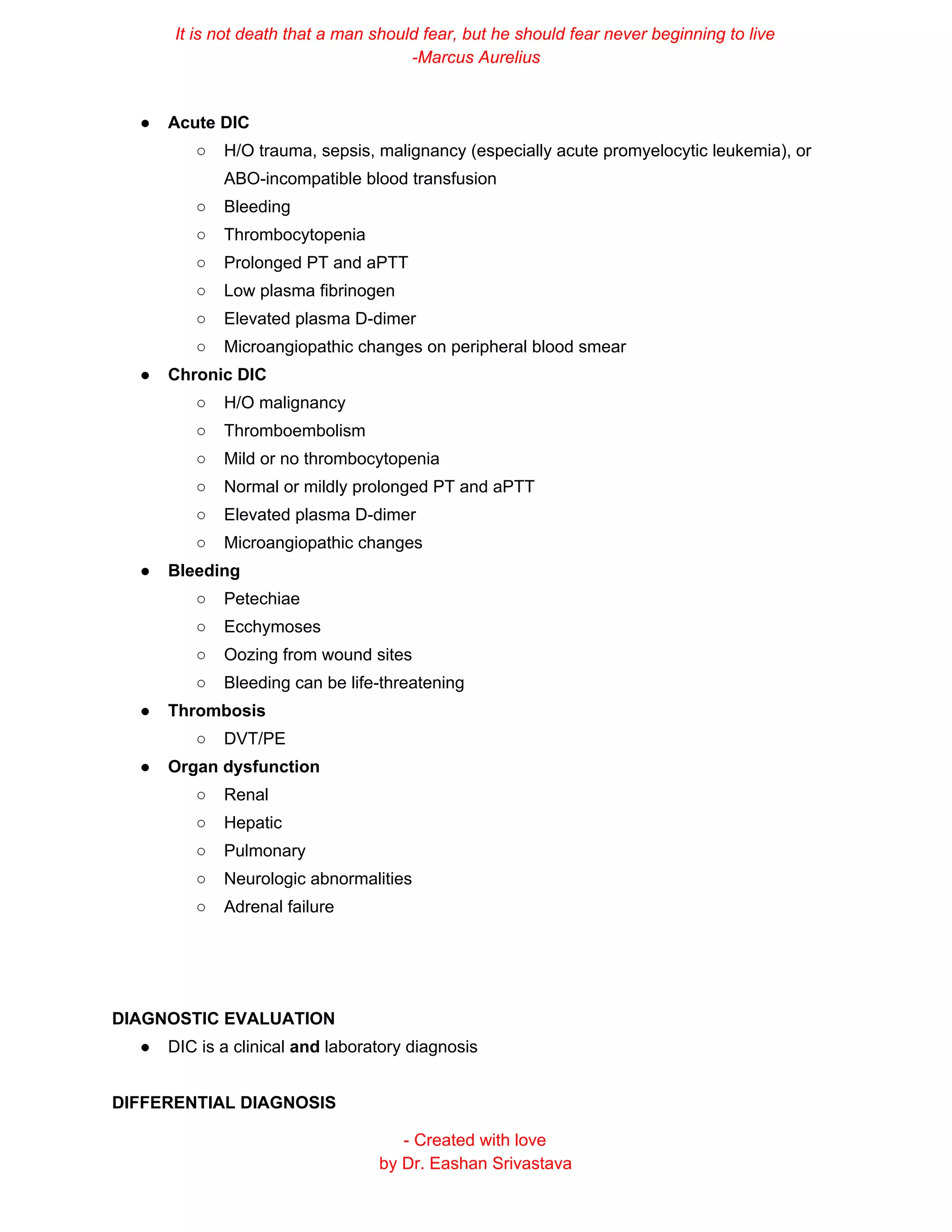 DIC disseminated intravascular coagulation | PDF