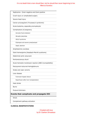 DIC disseminated intravascular coagulation | PDF | Blood Disorders ...