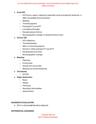 DIC disseminated intravascular coagulation | PDF | Blood Disorders ...