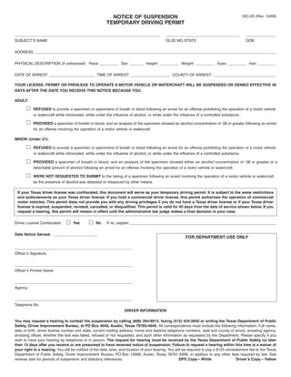 Notice of Suspension Temporary Driving Permit | PDF