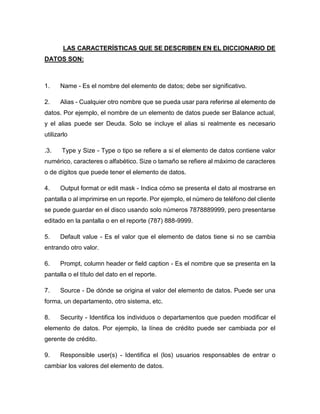 Diccionario de base de datos. | PDF