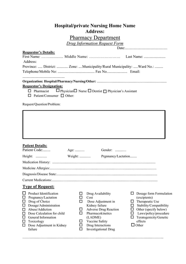 Model of Drug Information Request Form