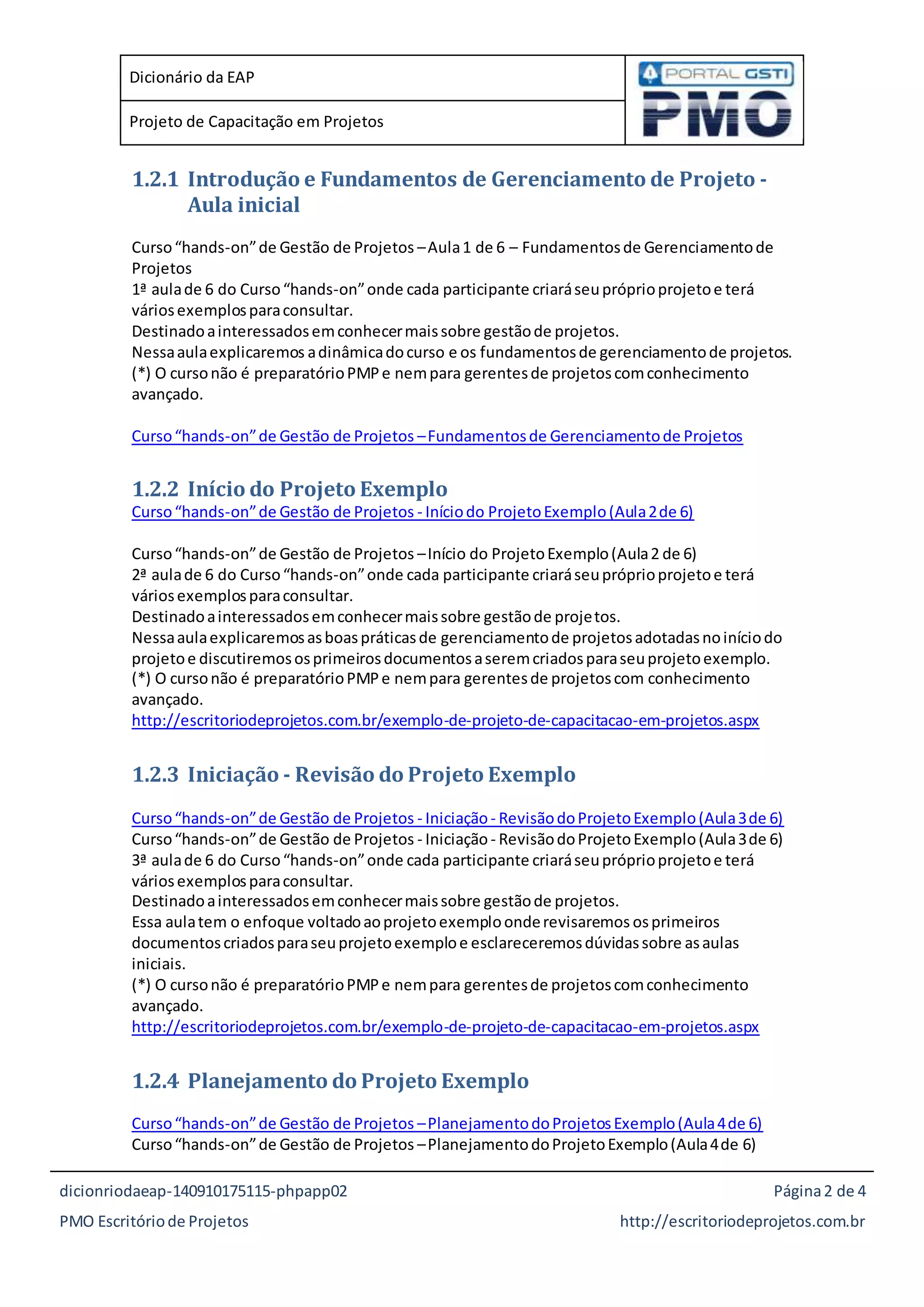 Modelo de Dicionário da eap | DOCX