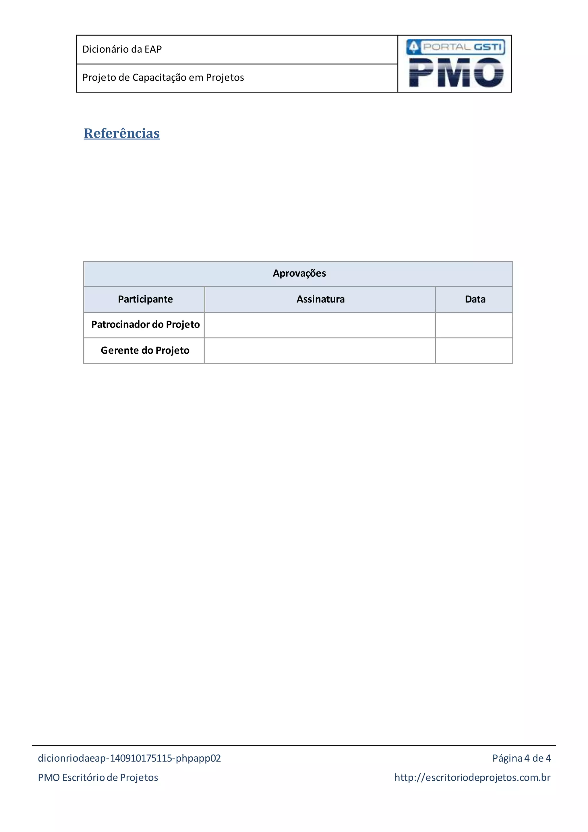 Modelo de Dicionário da eap | PDF