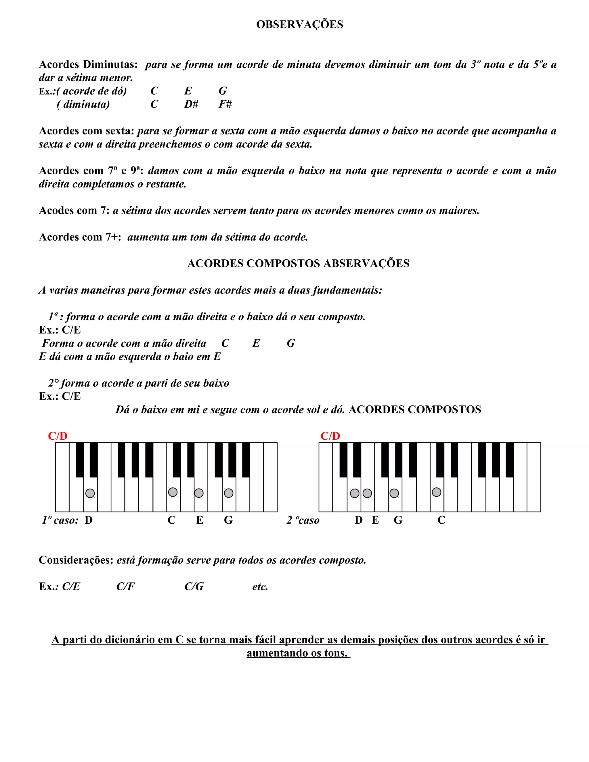 Dicionário de acordes para teclado | DOC