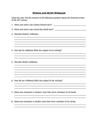 Dickens And Alcott Webquest | PDF