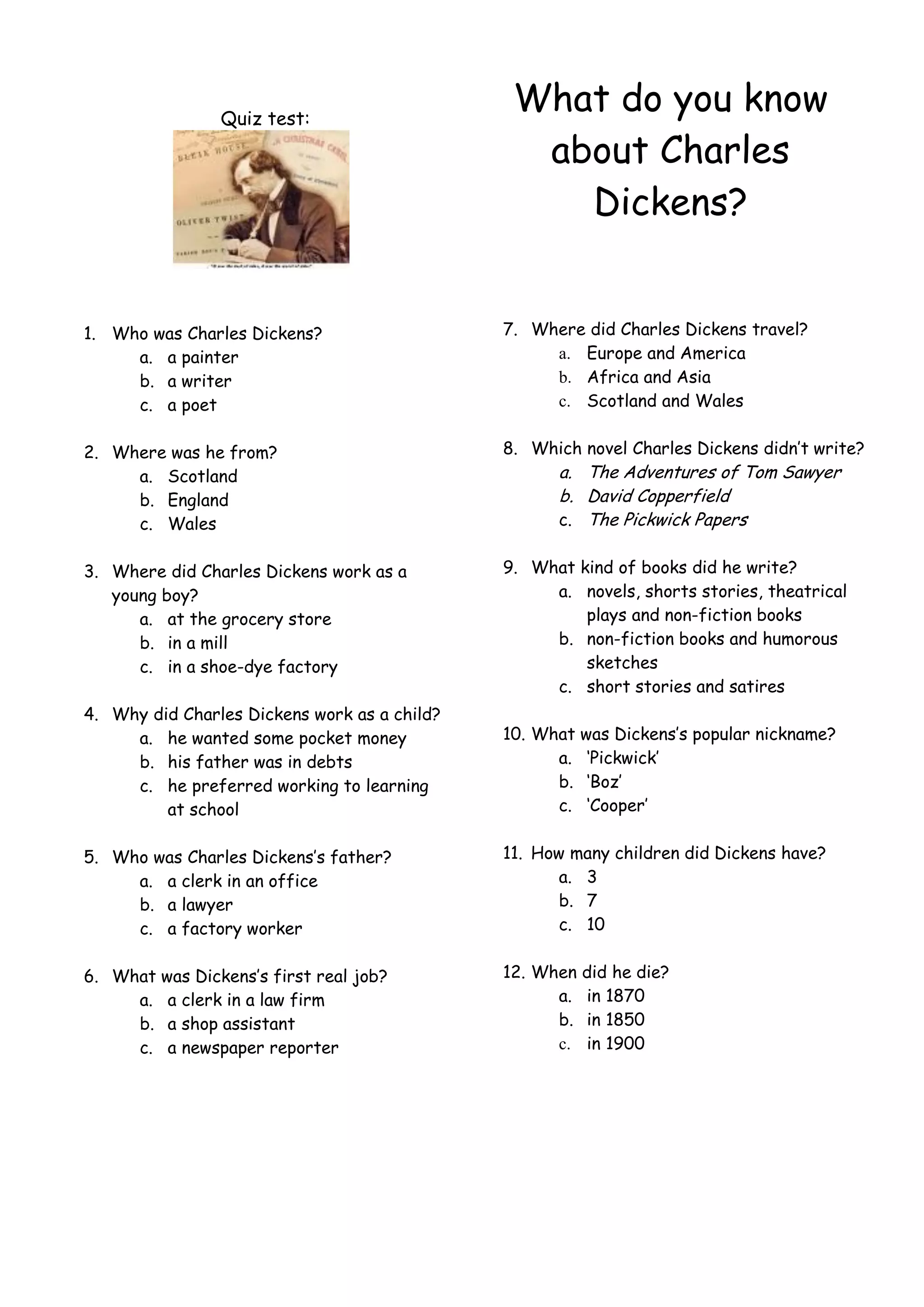Dickens worksheet quiz | PDF