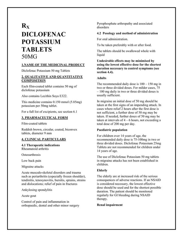 Diclofenac potassium 50 mg tablets smpc taj pharmaceuticals | PDF