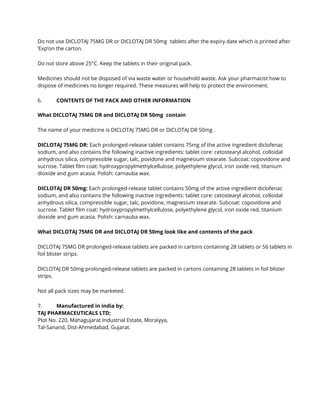 Diclofenac Prolonged-release Tablets IP (Diclotaj-SR) 100mg ...