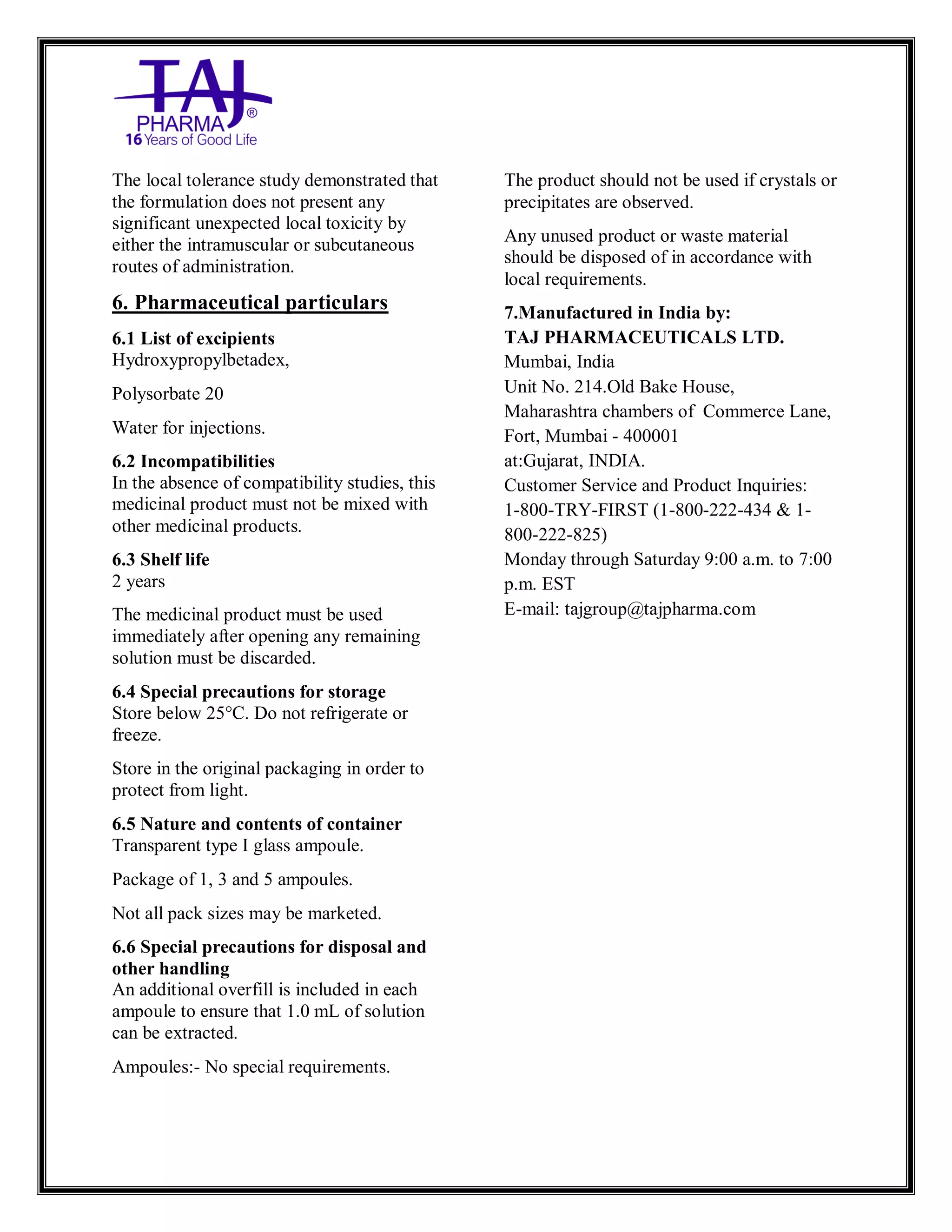 Diclofenac Sodium Injection Taj Pharma SmPC | PDF