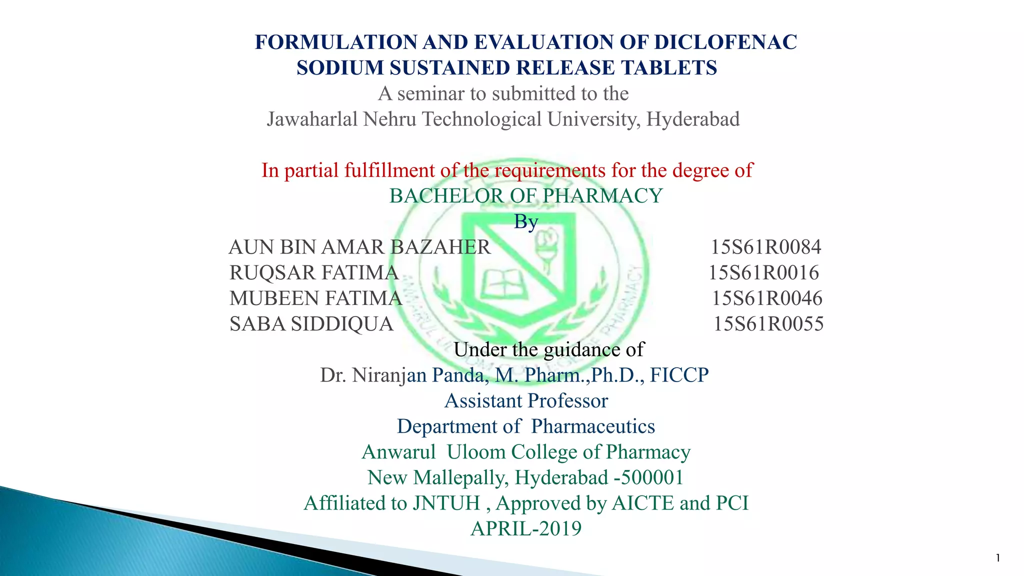 FORMULATION AND EVALUATION OF DICLOFENAC SODIUM SUSTAINED RELEASE ...