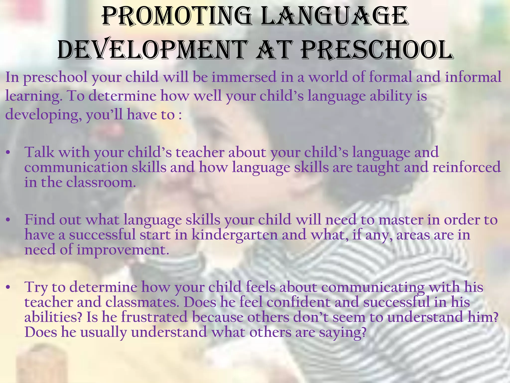LANGUAGE DEVELOPMENT IN PRESCHOOL YEARS | PPTX