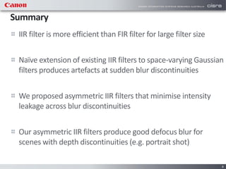 Oral presentation on Asymmetric recursive Gaussian filtering for space-variant artificial bokeh ...