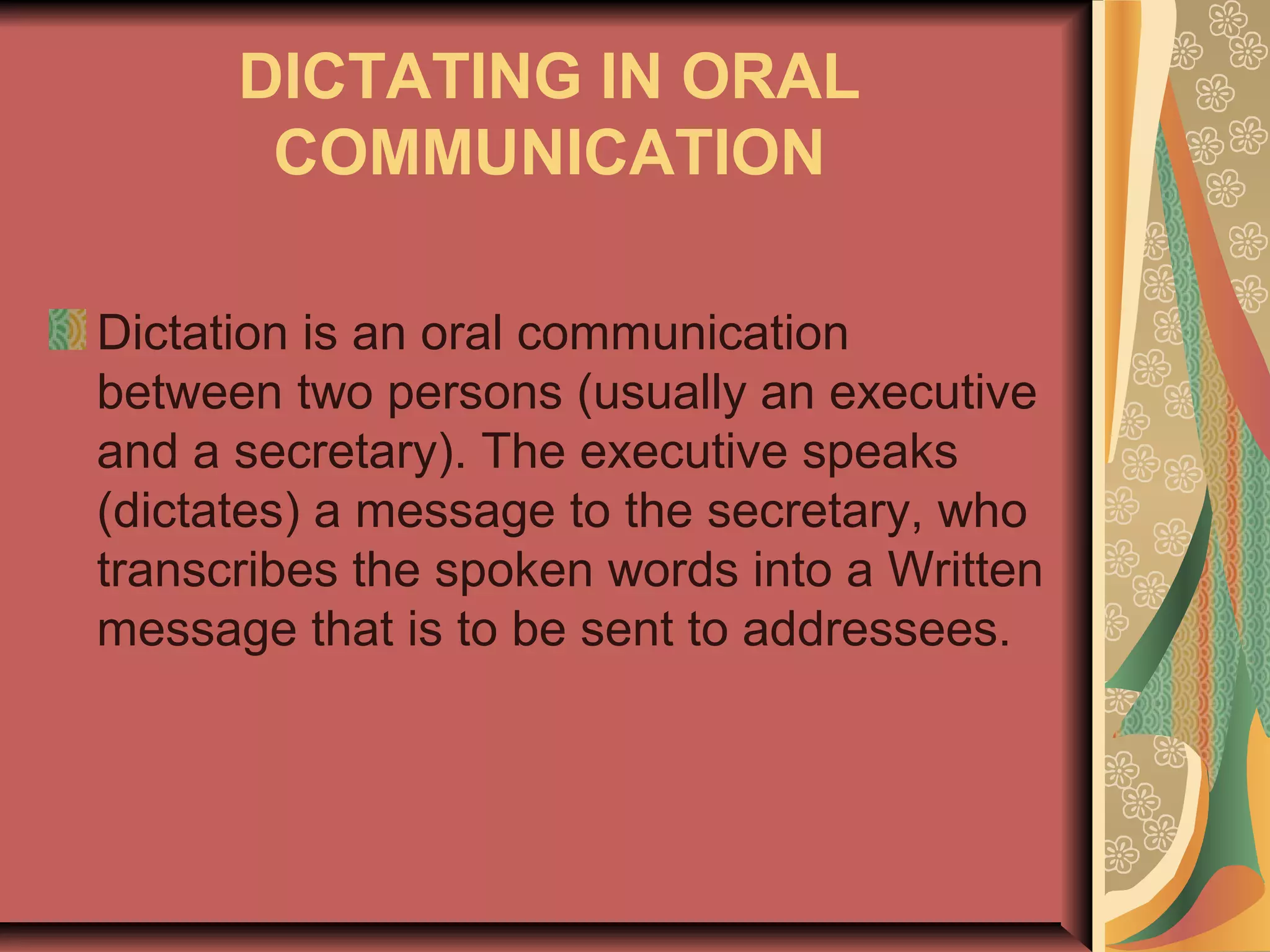 Dictating in oral communication | PPT