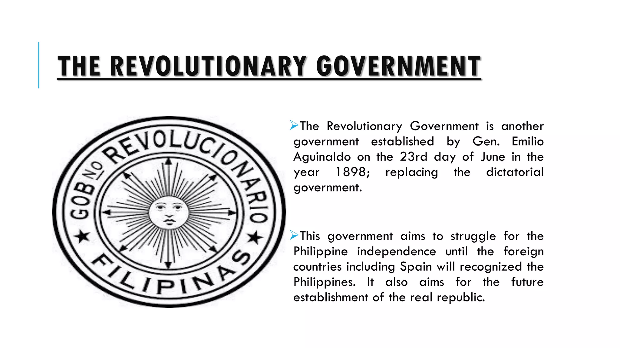 Emilio Aguinaldo -- Dictatorial and Revolutionary Governments | PDF