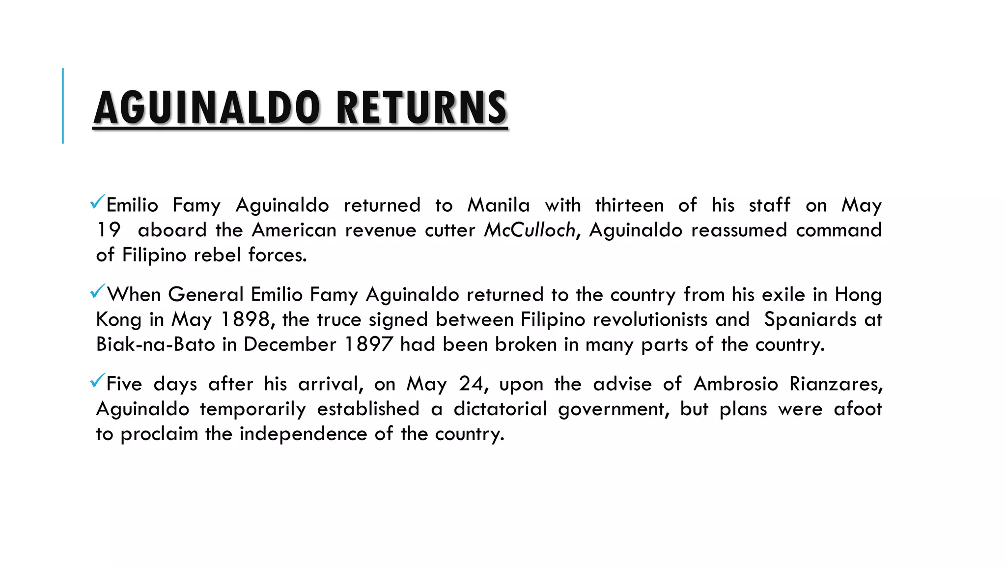 Emilio Aguinaldo -- Dictatorial and Revolutionary Governments | PDF