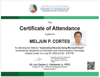 DICT CERTIFICATE RECORDS USING EXCEL FUNCTION | PDF