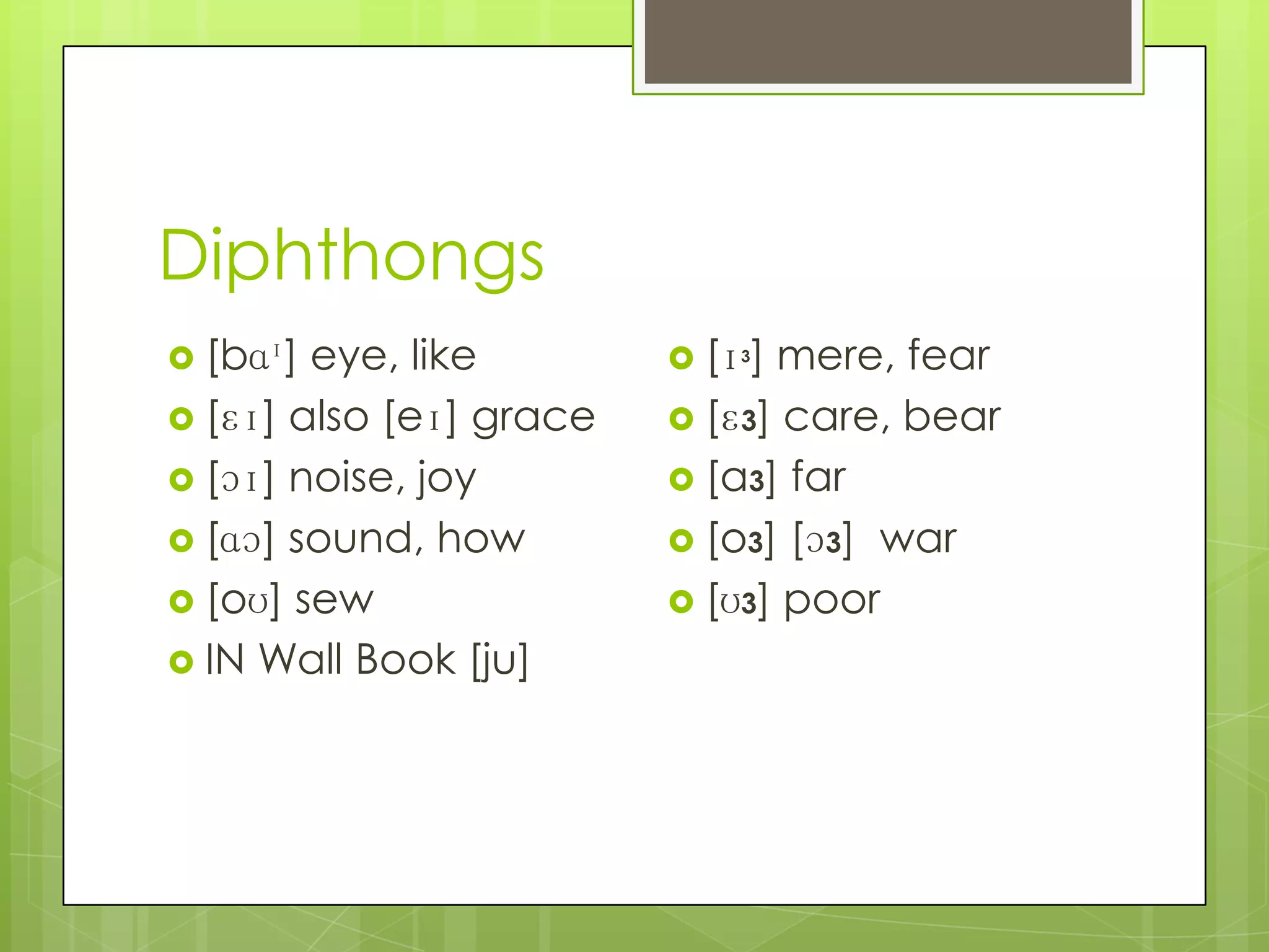 Diction - diphthongs fall 2012 | PPTX