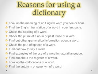 Dictionaries | PPTX | Internet for Beginners | Internet