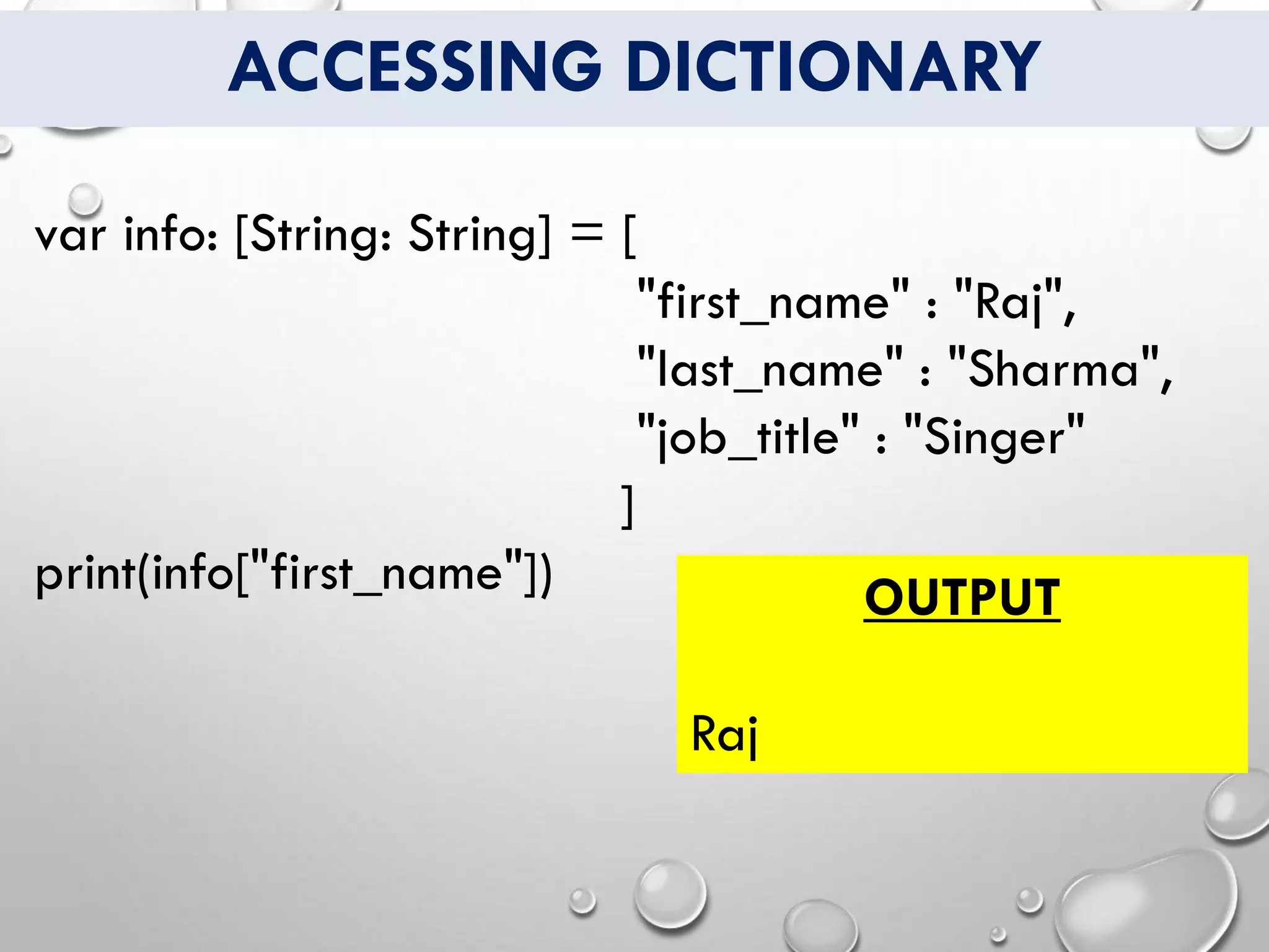 Dictionaries IN SWIFT | PPT