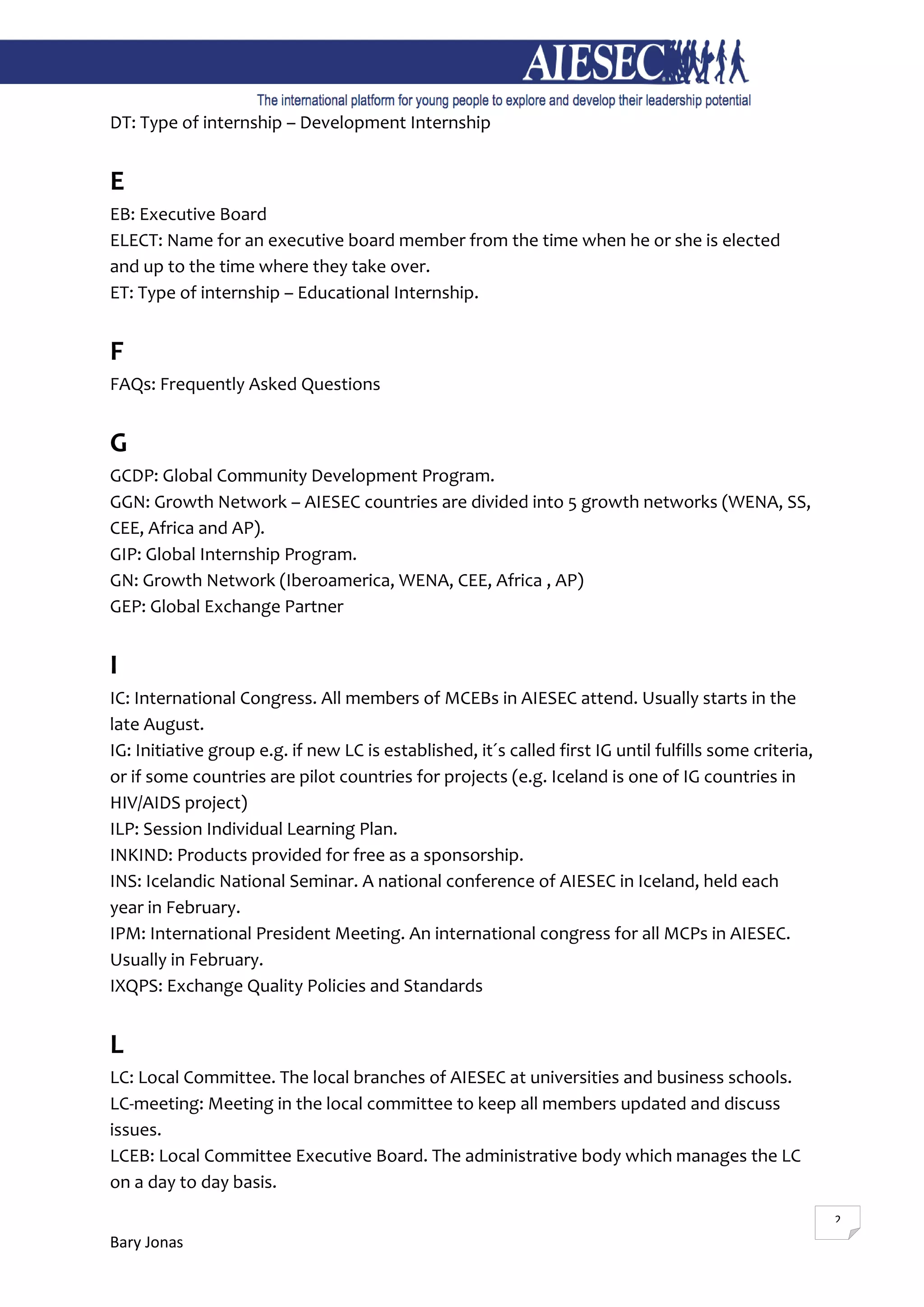 AIESEC Dictionary | PDF