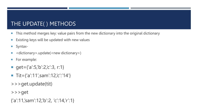 Dictionary functions and methods.ppt . | PPTX