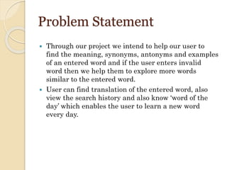 Dictionary implementation using TRIE | PPTX | Search | Internet