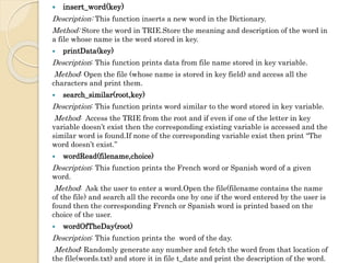 Dictionary implementation using TRIE | PPTX | Search | Internet