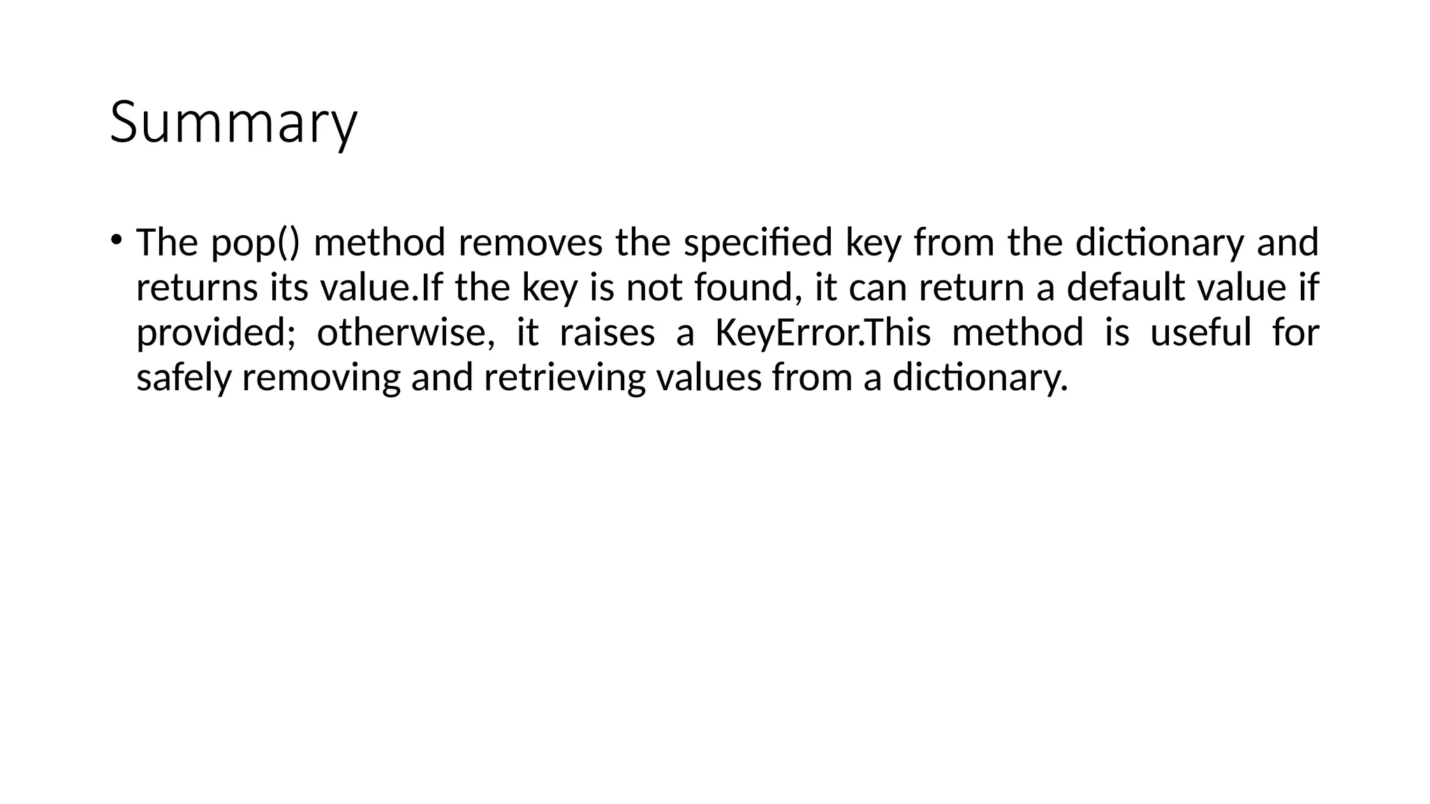 Meaning of Dictionary in python language | PPTX