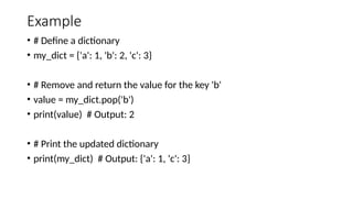 Meaning of Dictionary in python language | PPTX