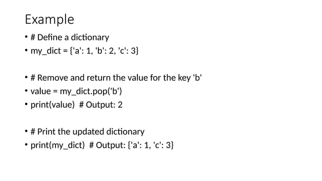 Meaning of Dictionary in python language | PPTX