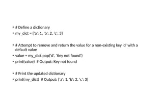 Meaning of Dictionary in python language | PPTX