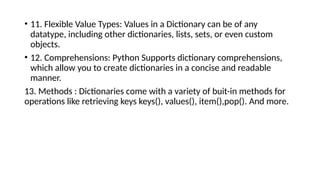 Meaning of Dictionary in python language | PPTX