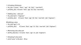 Meaning of Dictionary in python language | PPTX