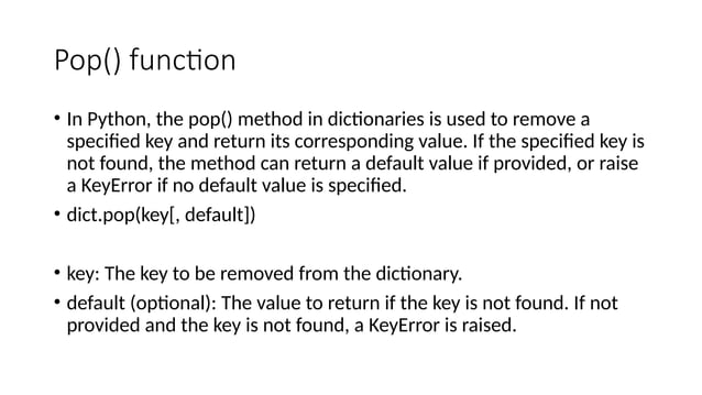 Meaning of Dictionary in python language | PPTX