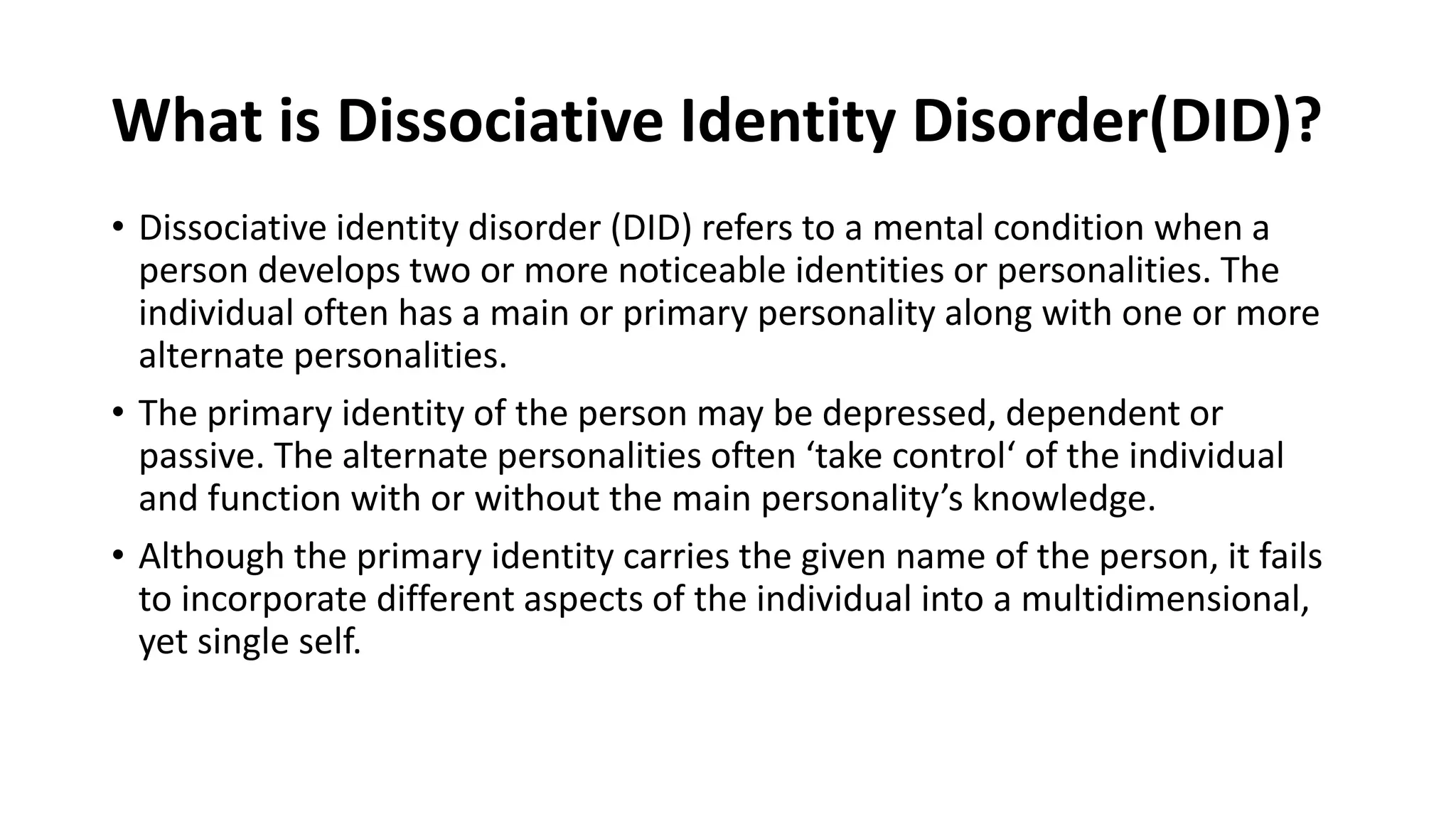 Dissociative Identity Disorder - DID aka Multiple Personality Disorder ...