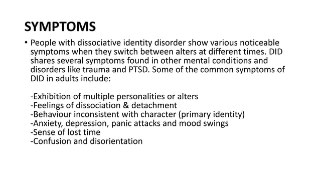 Dissociative Identity Disorder - DID aka Multiple Personality Disorder ...