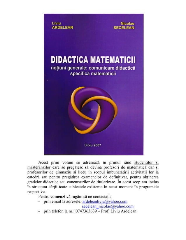 Didactica Matematicii Coperta Vol1 Liviu A | PDF