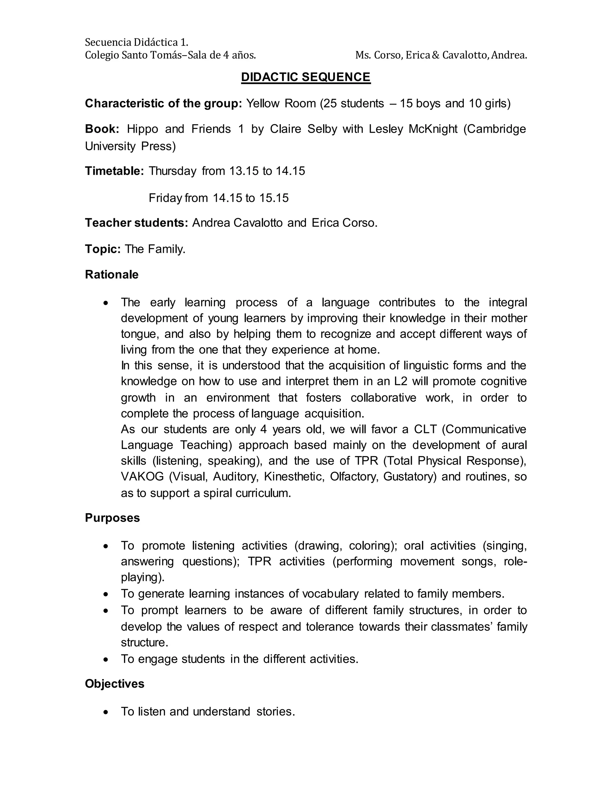 Didactic sequence 1 santo tomas preschool | PDF