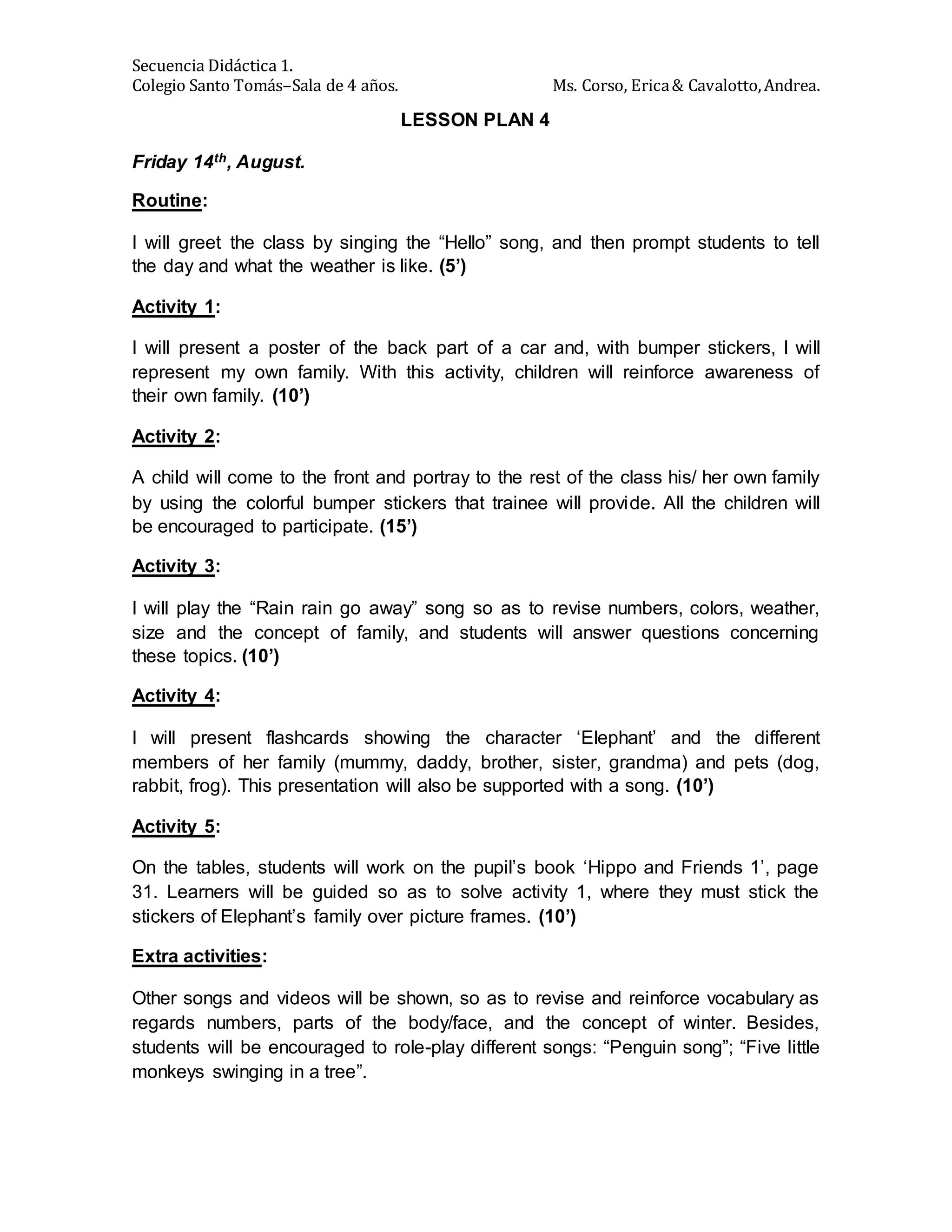 Didactic sequence 1 santo tomas preschool | PDF