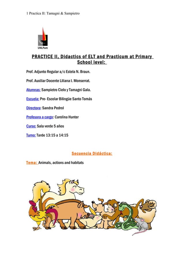 Didactic Sequence ANIMALS plus Lesson Plan 1 and 2 | PDF