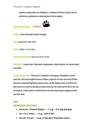 Didactic Sequence ANIMALS plus Lesson Plan 1 and 2 | PDF